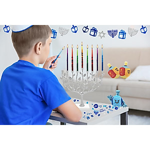 The Dreidel Company Dripless Hanukkah Candles, Multicolored Striped Deluxe Tapered Decorations, Chanukkah Menorah Candles for All 8 Nights of Chanukah (Single-Pack)