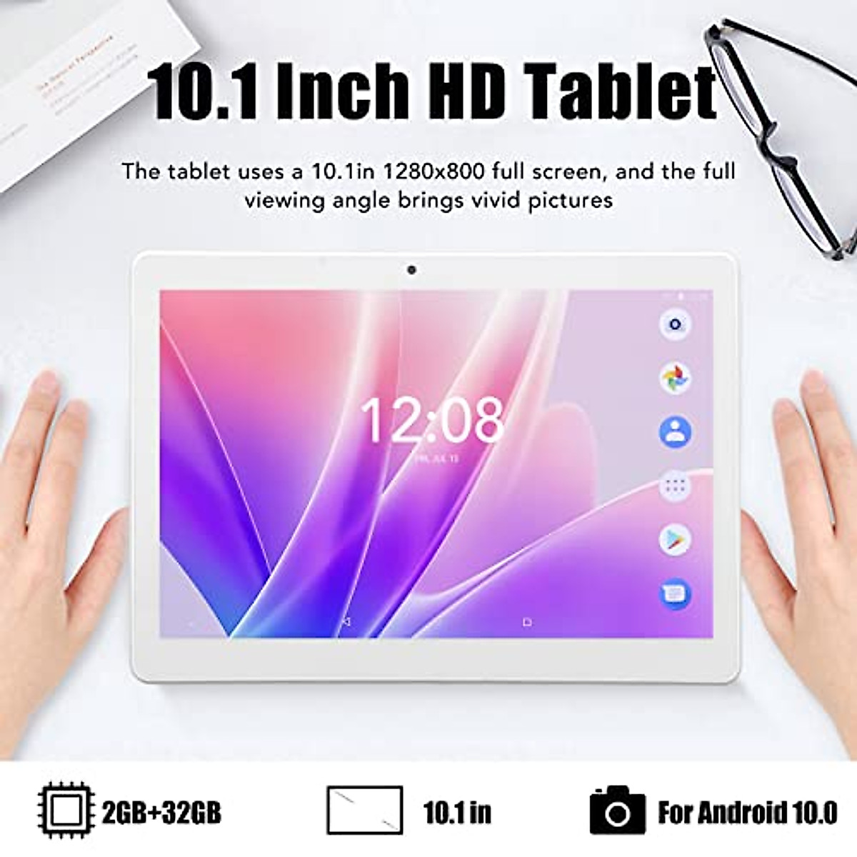 HD Tablet 1280x800 IPS Screen Dual Cameras 3 Slot Design 2GB RAM 32GB ROM 10.1 Inch Tablet for Home (US Plug)