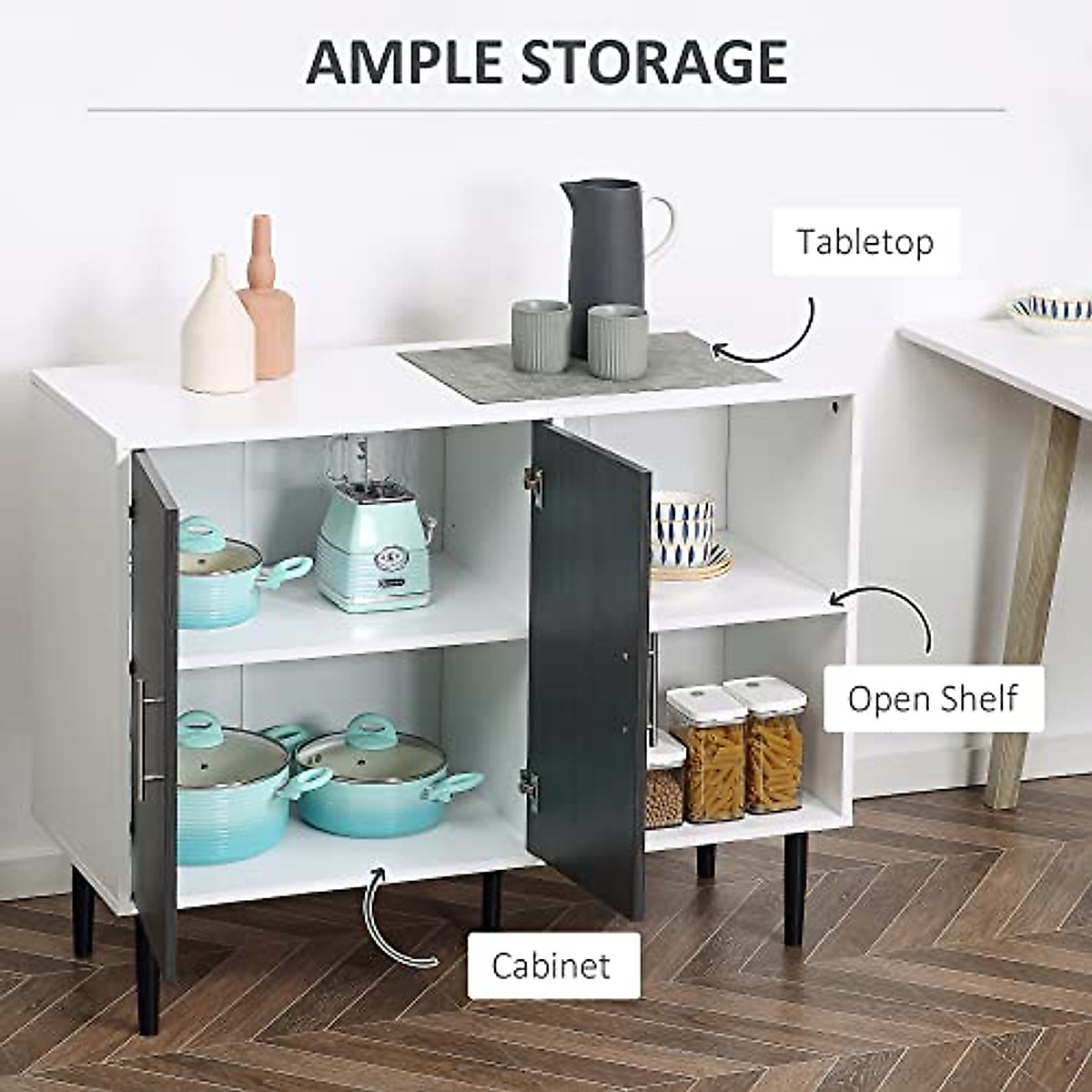 HOMCOM Sideboard Buffet Cabinet, Kitchen Cabinet, Coffee Bar Cabinet with Adjustable Shelf, Free Standing 2-Door Kitchen Cupboard for Living Room, Hallway, Gray