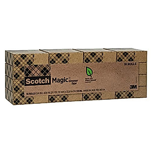 Scotch Magic Greener Tape, 16 Rolls, Numerous Applications, Invisible, Engineered for Repairing, 3/4 x 900 Inches, Boxed (812-16P)