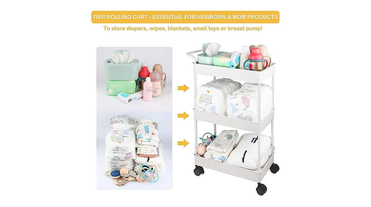 Volnamal Baby Diaper Caddy - Movable Nursery Storage Cart