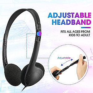 60 Pieces Headphones Bulk for Classroom Over The Head Headphones Wired Adjustable On Ear Student Headsets with 3.5 mm Headphone Plug for School Classroom Kids Children Teen and Adults (Black)