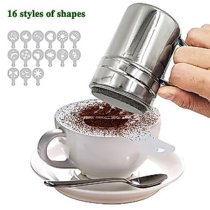 Powdered Sugar Shaker Duster with Handle, SENHAI 2pcs Stainless Steel Powder Shakers for Sugar Pepper Cinnamon Powder Flour with Printing Molds Stencils - Fine & Large Mesh