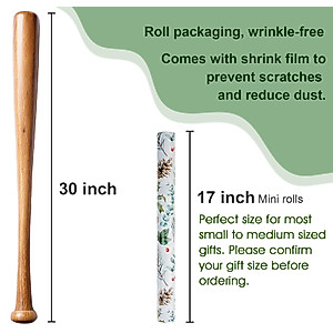 Afucus Christmas Wrapping Paper, Mini Rolls, Christmas Pine Cones, Holly Leaves, Red Berries, Merry Christmas Gift Wrapping Paper Rolls for Christmas, Party, Birthday, Holidays (17 Inch X 33 Feet)