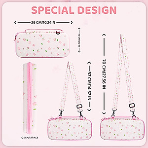 FANPL Cute Carrying Case Bundle for Nintendo Switch Case, Pink Switch Case Accessories Kit with Flower Hard Travel Case, Glitter Sakura PC Cover, Adjustable Strap, Screen Protector, Thumb Grip Caps