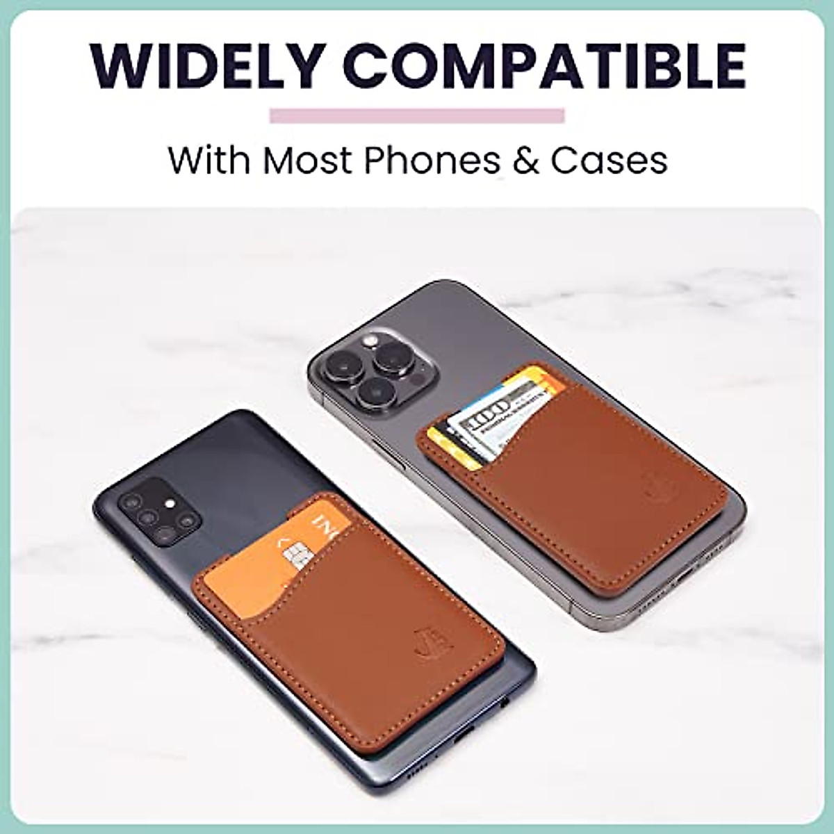 Premium Leather Phone Card Holder - Stick On Wallet for iPhone and Android Smartphones - Minimalist Style with Non-Slip Lining Secures Up to 3 Cards Kangaroo