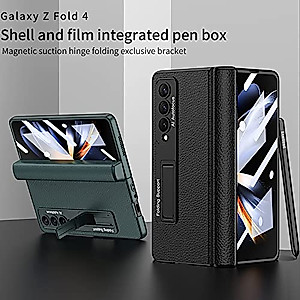 BRAND SET 𝐙 𝐅𝐨𝐥𝐝 𝟒 𝐂𝐚𝐬𝐞, Plain Leather Material Galaxy Z Fold 4 Case with S Pen Holder and Kickstand, All-Inclusive Hinged Phone Case&Cover Suitable for Samsung Galaxy Fold 4 Series(txw)