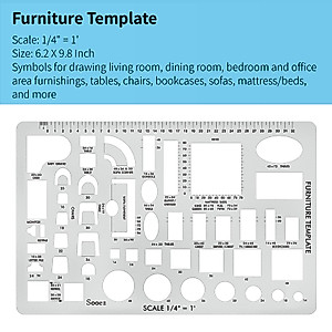 Sooez Architectural Templates, House Plan Template, Interior Design Template, Furniture Template, Drawing Template Kit, Drafting Tools and Supplies, Template Architecture Kit, Set of 3