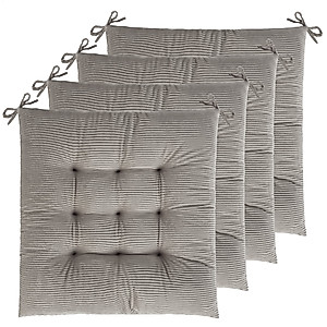 ELFJOY 4 Pack Chair Cushions for Dining Kitchen Chairs 18 Inches Seat Cushion Pads Warm Thick Corduroy Comfort Chair Cushions for Office with Ties(18", Grey)