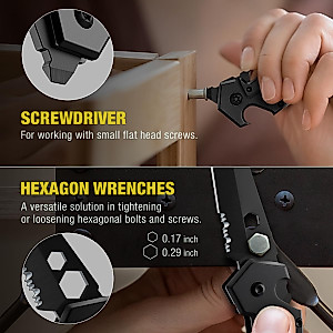 Mini Keychain Knife with Carabiner - 2" Tanto Serrated Blade - Black Multitool with Bottle Opener - Box Cutter - Liner Lock - Legal Small Pocket Knife for Men - EDC Foldings Knives for Gifts 2248