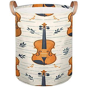 Custom Round Collapsible Laundry Baskets Violin Leaves Customized Large Toy Basket Personalize Hamper Dorm Bathroom Playroom Room Decor 16x20.8 Inch