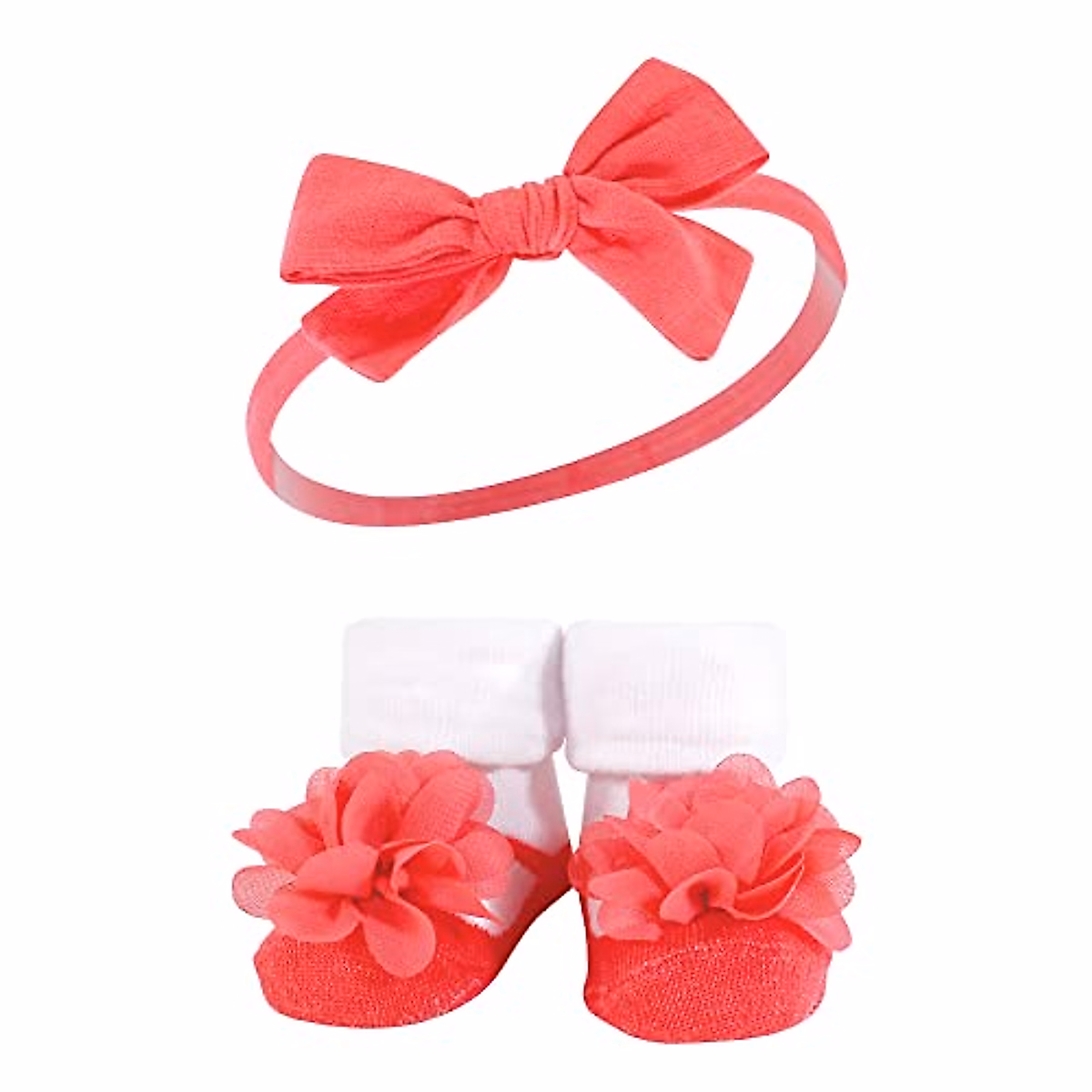 Hudson Baby Baby Girls' Headband and Socks Giftset, Navy Coral, One Size