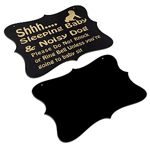 WINOMO Shhh Sleeping Baby Door Sign Do Not Disturb Sign Baby Room Hanging Wooden Decorative Sign Do Not Knock or Ring Baby Sleeping Hanger Sign (Black)