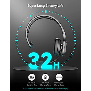 TECKNET Bluetooth Headset with Microphone for PC, Trucker Bluetooth Headset with AI Noise Cancelling & Mute Button, Wireless Headset with Mic for Computer Work from Home Office Call Center Zoom Skype