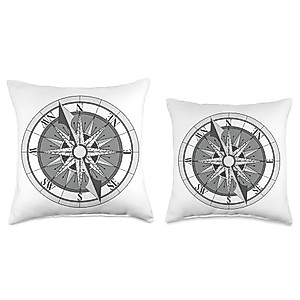 Clever Witty Compass Designs Compass Rose Wind Star Direction Nautical Throw Pillow, 16x16, Multicolor