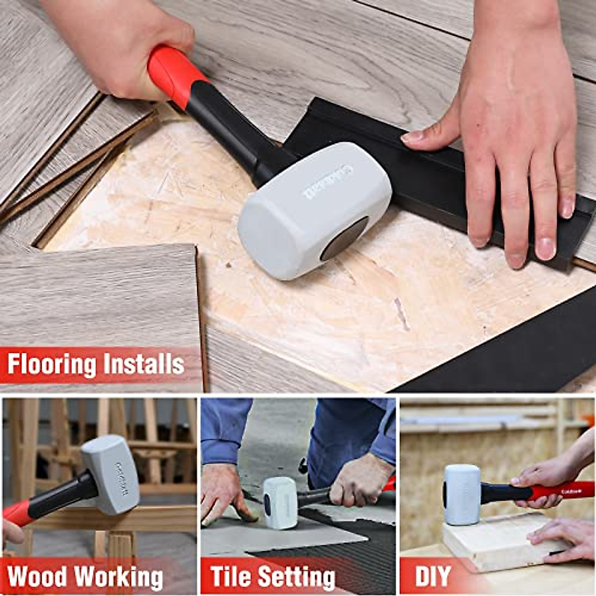 Goldblatt Rubber Mallet 16 oz. Low Recoil Rubber Hammer with Solid Head & Soft-grip Handle, Durable Double-Faced Soft Mallets, Soft Blow Tasks, No Damage for Camping, Woodworking and Flooring | White