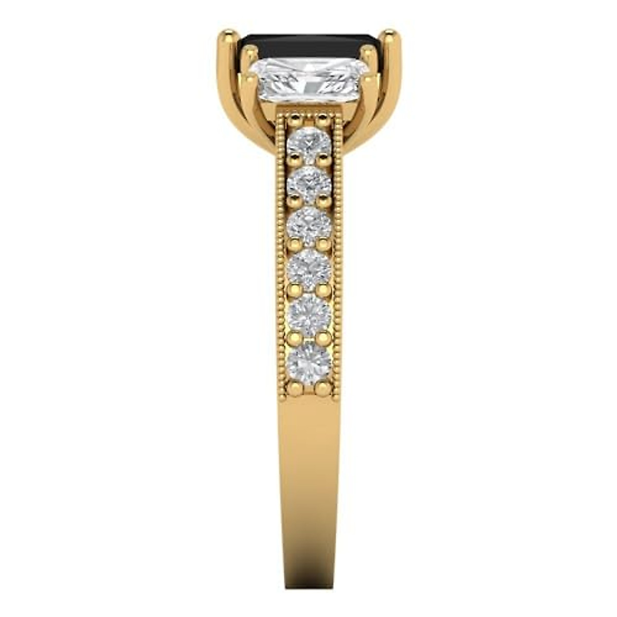 1.82 ct Emerald Cut Solitaire 3 stone Natural Black Onyx Engagement Promise Anniversary Bridal Ring 18K Yellow Gold 5.5