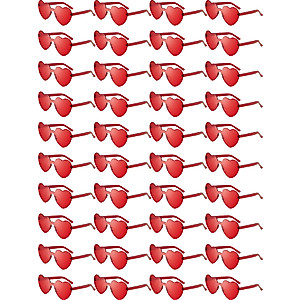 Weewooday 40 Pairs Heart Glasses Rimless Heart Shaped Frameless Sunglasses Transparent Sunglasses Tinted Eyewear(Red)