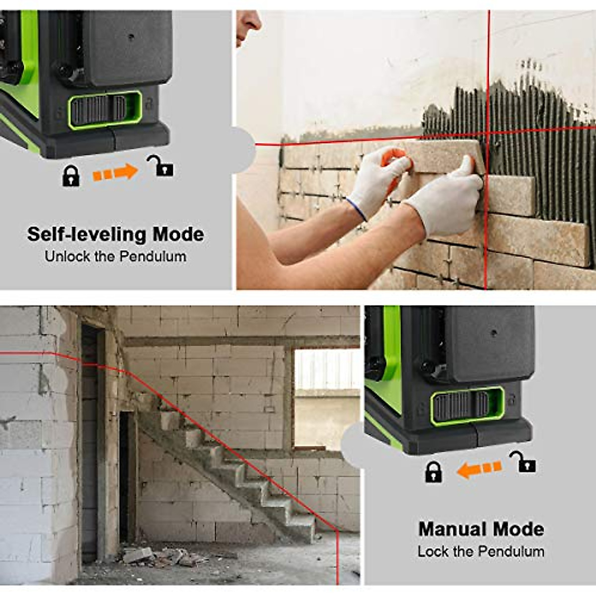 Huepar 3D Self-Leveling Laser Level 3x360 Red Cross Line 100Ft Three-Plane Leveling and Alignment Laser Level Tool -Two 360° Vertical and One 360° Horizontal Line -Magnetic Pivoting Base GF360R