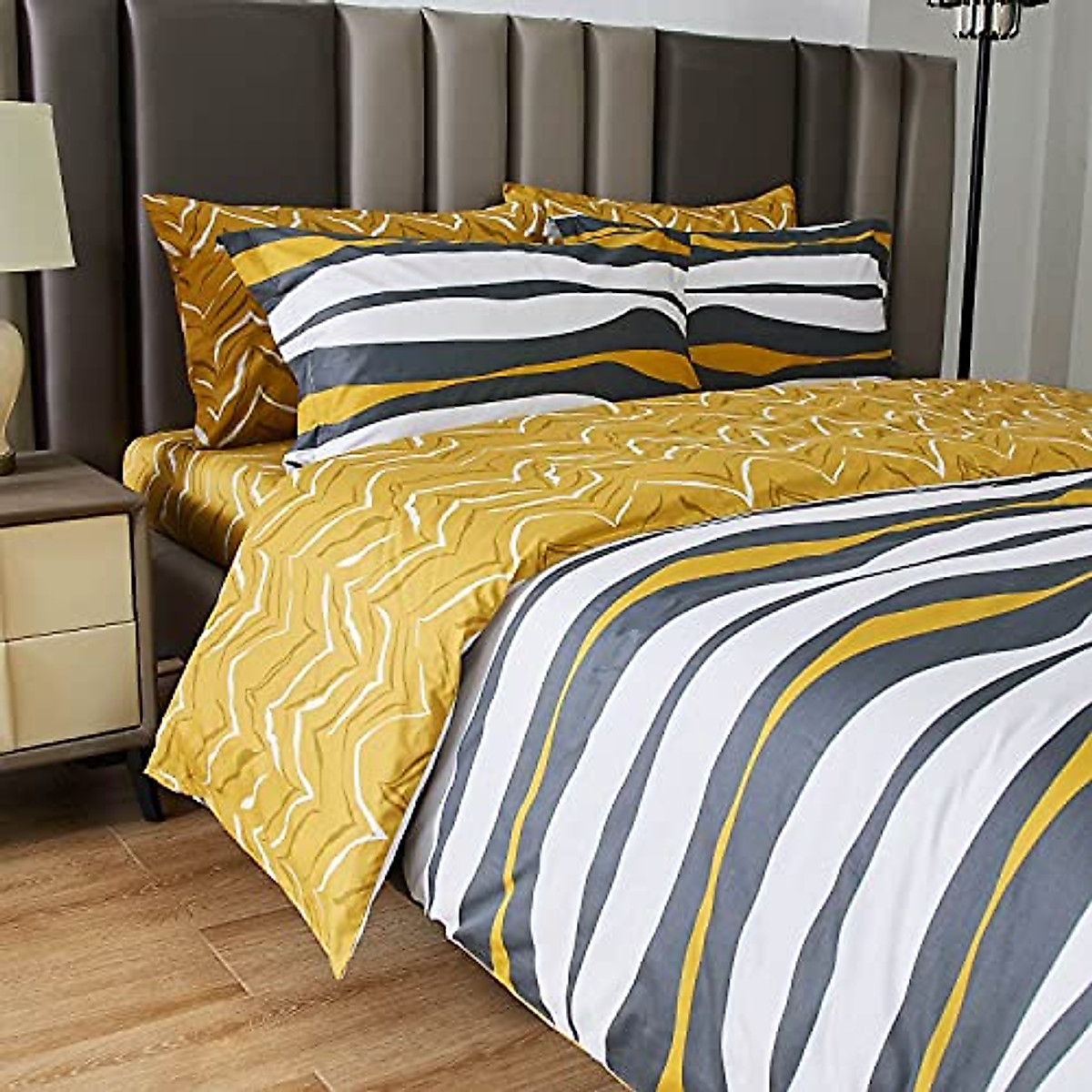 Dolce Mela King Size 6 Piece 100% Cotton Duvet Cover Set, Bloomon Bedding DM823K Multicolor