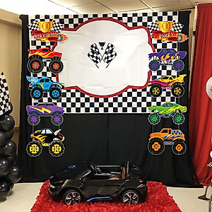 Truck Themed Party Decorations Car Cardboard Cutout Checkered Flag Birthday Party Banner Welcome Porch Sign Door Hanger Car Party Supplies Hanging Banner Welcome Sign Ornament