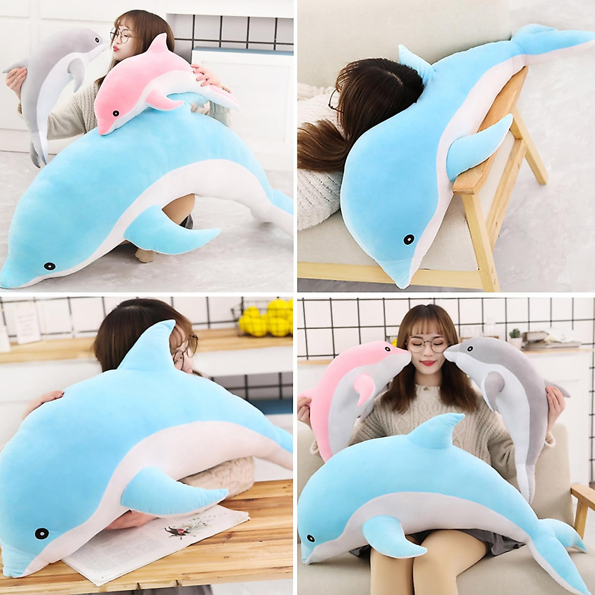 AHXHWKA Giant Dolphin Stuffed Animals Plush Pillow Super Soft Sea Animal Plush Toys Dolls Sleeping Cushion for Boys Girls Gifts 39.4IN