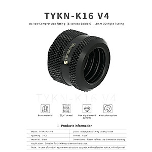 Barrow G1/4" to 16mm Hard Tubing Compression Fitting, Black, 4-pack