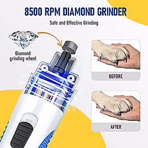 Peteast Electric Dog Nail Grinder Professional, Upgraded Type C W LED Lighting, Quiet Painless Safe Smooth Paw Grooming, Powerful 7 Speeds Clipper Trimmer (White)
