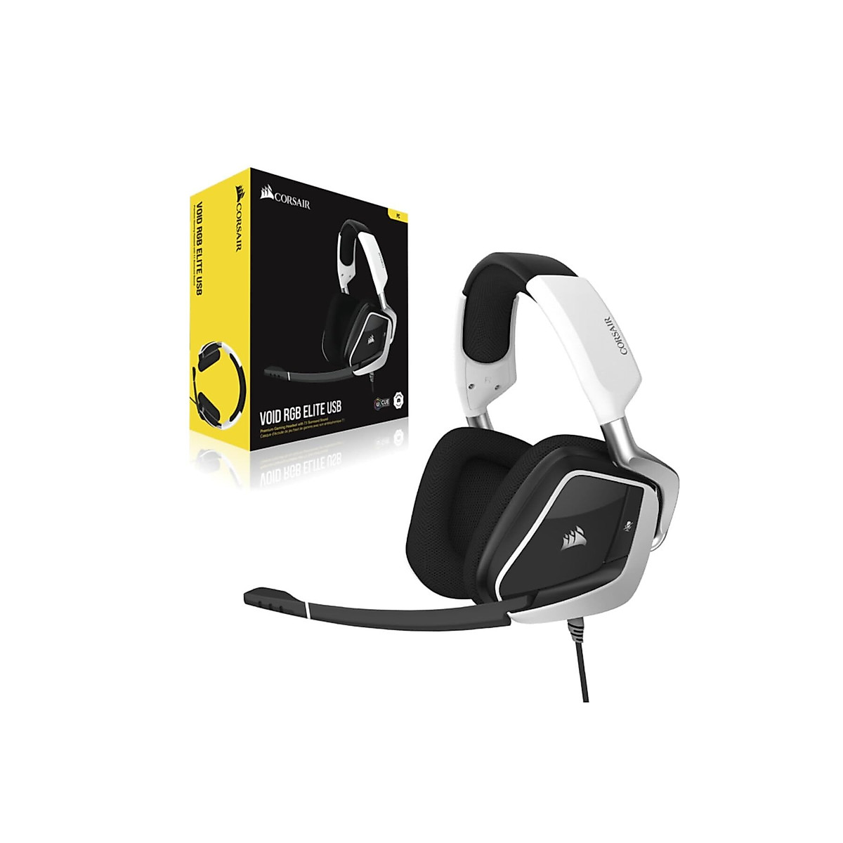 Corsair Void Elite RGB USB Gaming Headset (7.1 Surround Sound, Optimised Omnidirection Microphone, Customisable RGB Lighting, Microfibre Mesh Fabric Earpads, Aluminium Construction) - White