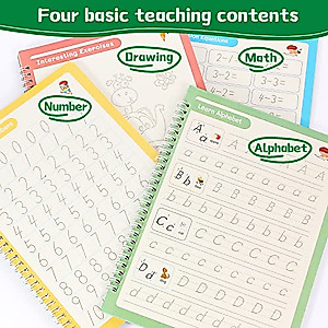 Magic Ink Practice Copybook for Children Ages 3-8, Reusable Writing Practice Book for Preschools Grooves Template Design,Handwriting Practice for Kids,Magic Practice Copybook Set(4 Books with Pens)