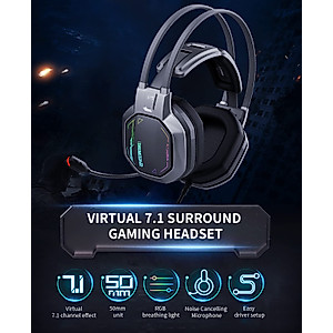 Shuomeng USB Pro Gaming Headset for PC - Computer Headphones with Microphone/Mic, SM-H2Pro 7.1 Surround Sound Wired Headset with LED RGB Light - Gaming Headphones for PS4/PS5,Console Laptop