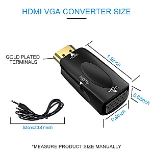 Guamar HDMI to VGA Adapter Converter with 3.5mm Audio Jack Cable,4K HDMI to VGA Converter Male to Female Gold-Plated Connector for Laptop,PC, Desktop,Monitor, Projector,HDTV,DVD