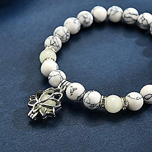 Luminous Glowing in the Dark Moon Lotus Flower Shaped Charm Bracelet for Women Natural Turquoise Stones Yoga Prayer Jewelry