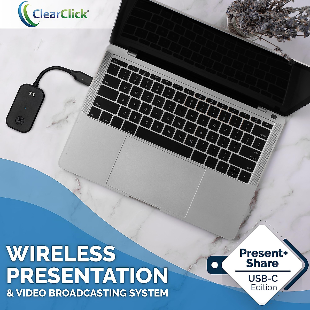 ClearClick Present+Share (USB-C Edition) - Wireless Presentation & Video Broadcasting System for Laptops & Smartphones (2 USB-C Transmitters, 1 HDMI Receiver)
