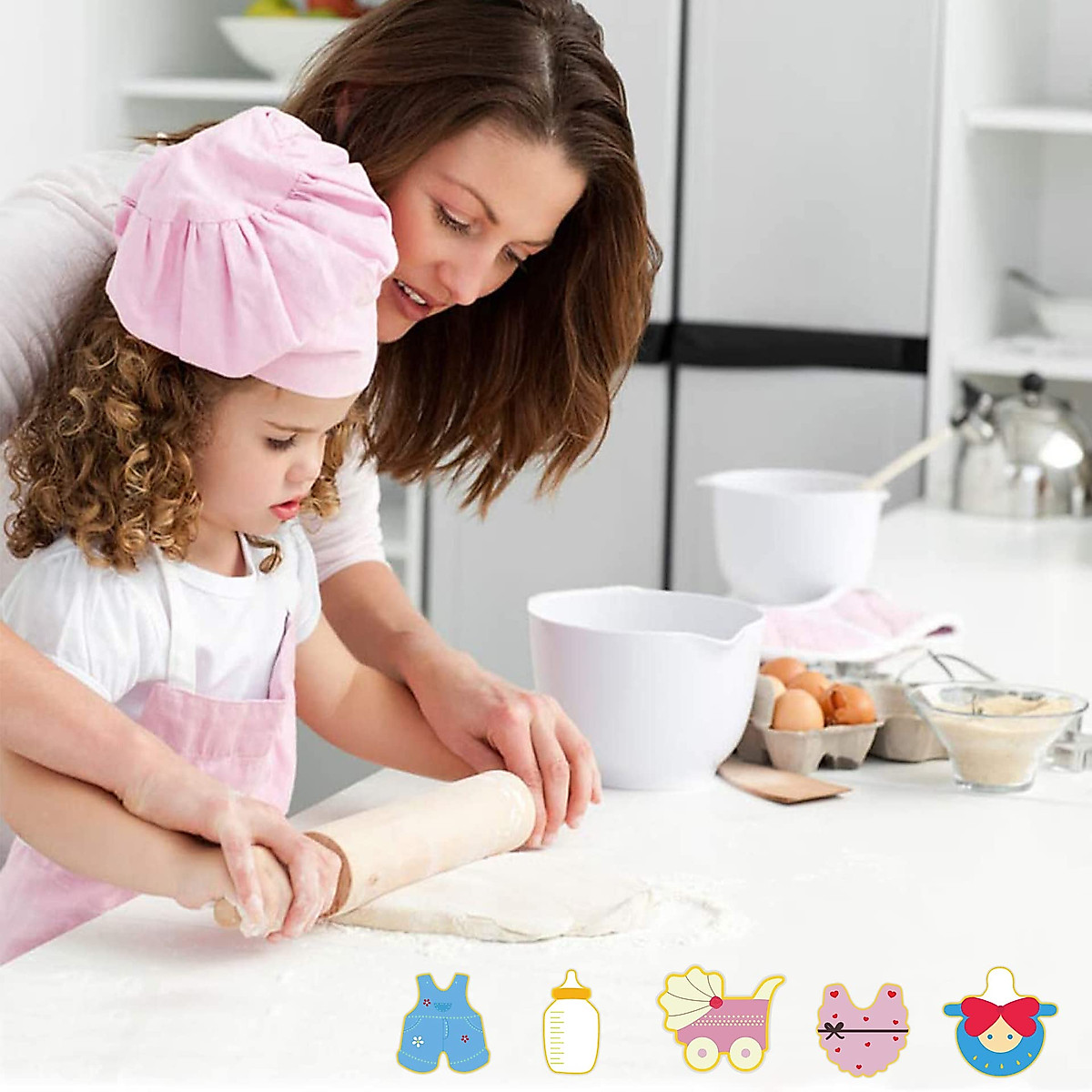 Baby Party Cookie Cutter 7-piece Set, Baby-themed Party Bibs Pacifiers Pushers Bottles Bows Clothes Pants Combination, the Preferred Gift for Babies