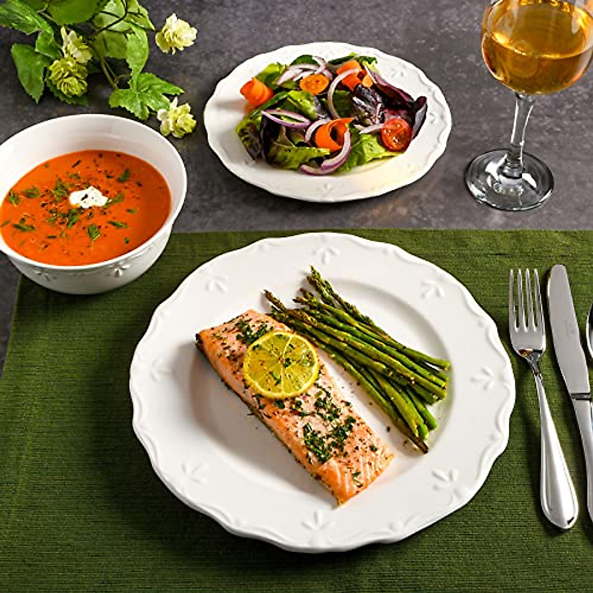 Gibson Home Round Embossed Dinnerware Set, Service for 4 (12pcs), White