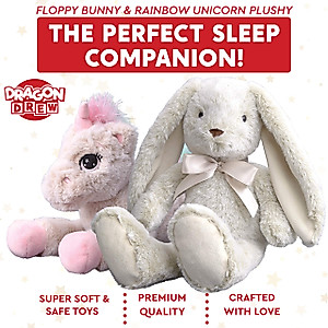 Dragon Drew Unicorn and Bunny Stuffed Animals - 2 Soft Plush Animal Toys for Baby, Toddler and Kids - Cute and Cuddly Friends for Boy or Girl - Great Gift for Easter, Christmas, Birthday
