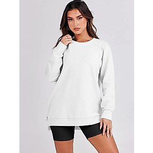 ANRABESS Womens Oversized Sweatshirt Crewneck Long Sleeve Tunic Pollover Shirt Side Zipper Hoodie Sweater 2025 Spring Clothes White X-Large