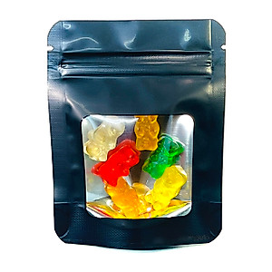 100 Pack Smell Proof Mylar Bags 3.5 x 4.5 x 1 inch Stand Up Resealable Ziplock Foil Pouch. Ultra-Clear Window Not Frosted or Foggy. 4 Mil Thick. Storage, Sample, Travel and Display. ROYPACK