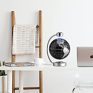 Magnetic Levitating Globe, Large 8inch Floating Globe With LED Lights, Magnetic Globe Display, Indoor Accents, Study Room Decor, Modern Decorative Ornament (Black)