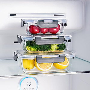 stusgo Glass Food Storage Container Set, Leak Proof Glass Meal Prep Containers Lunch Food Storage with Lids Airtight Storage for Kitchen Organization (grey, 15 pack)