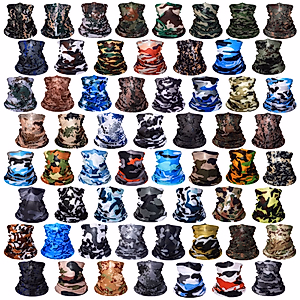 Didaey 60 Pcs Neck Gaiter Bulk for Men Women Balaclava Face Mask Coverings Seamless Headwear Bandana UV Protection Neck Scarf(Camouflage Pattern)