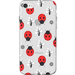 Toik Slim TPU Case for Apple iPhone 11 Pro Xs Max Xr 10 X 8 Plus 7 6s 5s SE Pattern Cute Trees Girls Clear Ladybugs Silicone Print Design Lightweight Protective Flexible Cover Women Red Gift