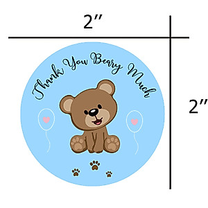 Blue Tedd Bear Stickers 2" Thank You Beary Much Labels-250 Pcs Teddy Bear Thank You Sticker Labels Boy Baby Shower Favors Labels Birthday Party Favor Labels with Balloon for Gift Bags Seal Sticker