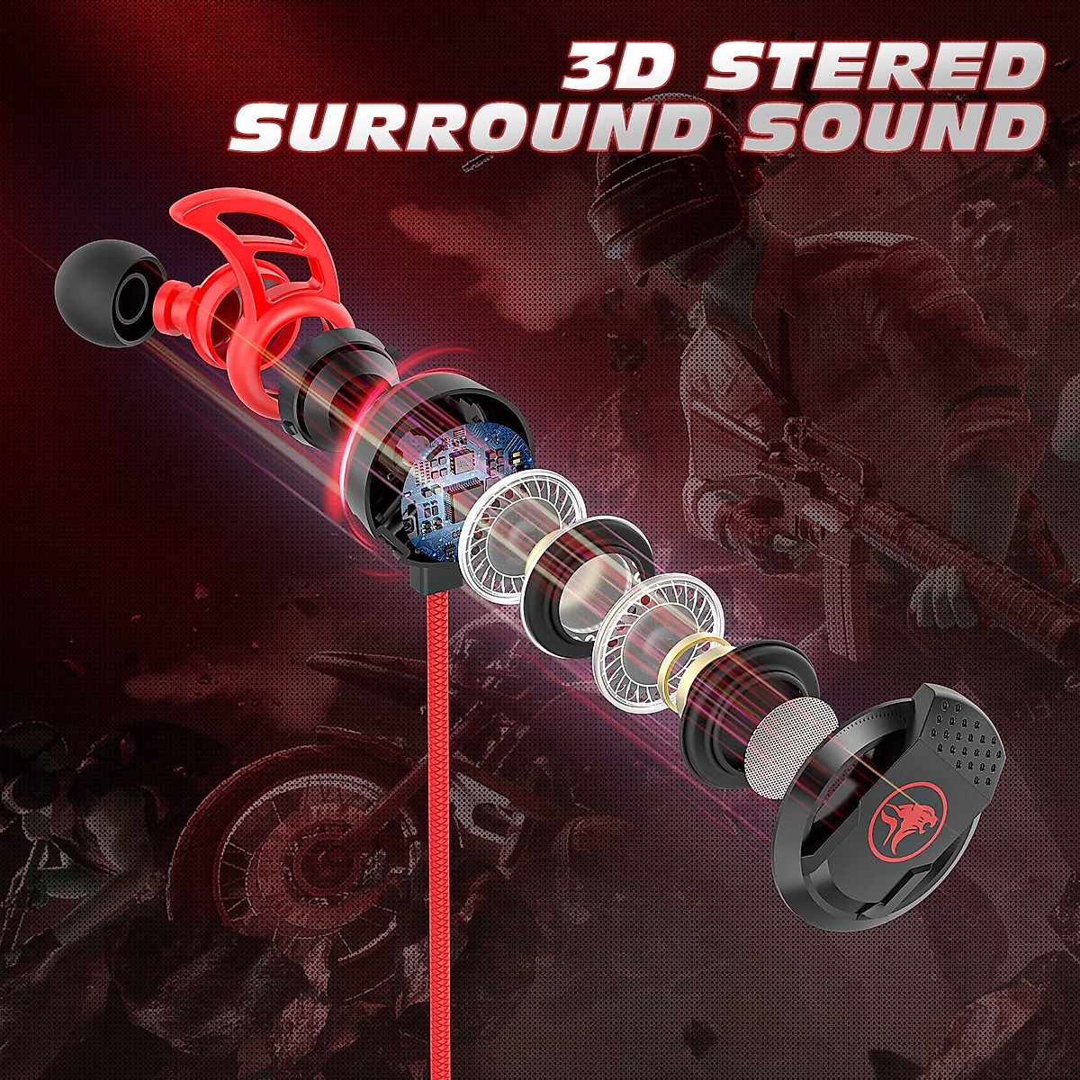 BlueFire 3.5 MM Gaming Headphone Wired Gaming Earphone Noise Cancelling Stereo Bass E-Sport Earphone with Adjustable Mic for PS4, Xbox One, Laptop, Cellphone, PC (Red)