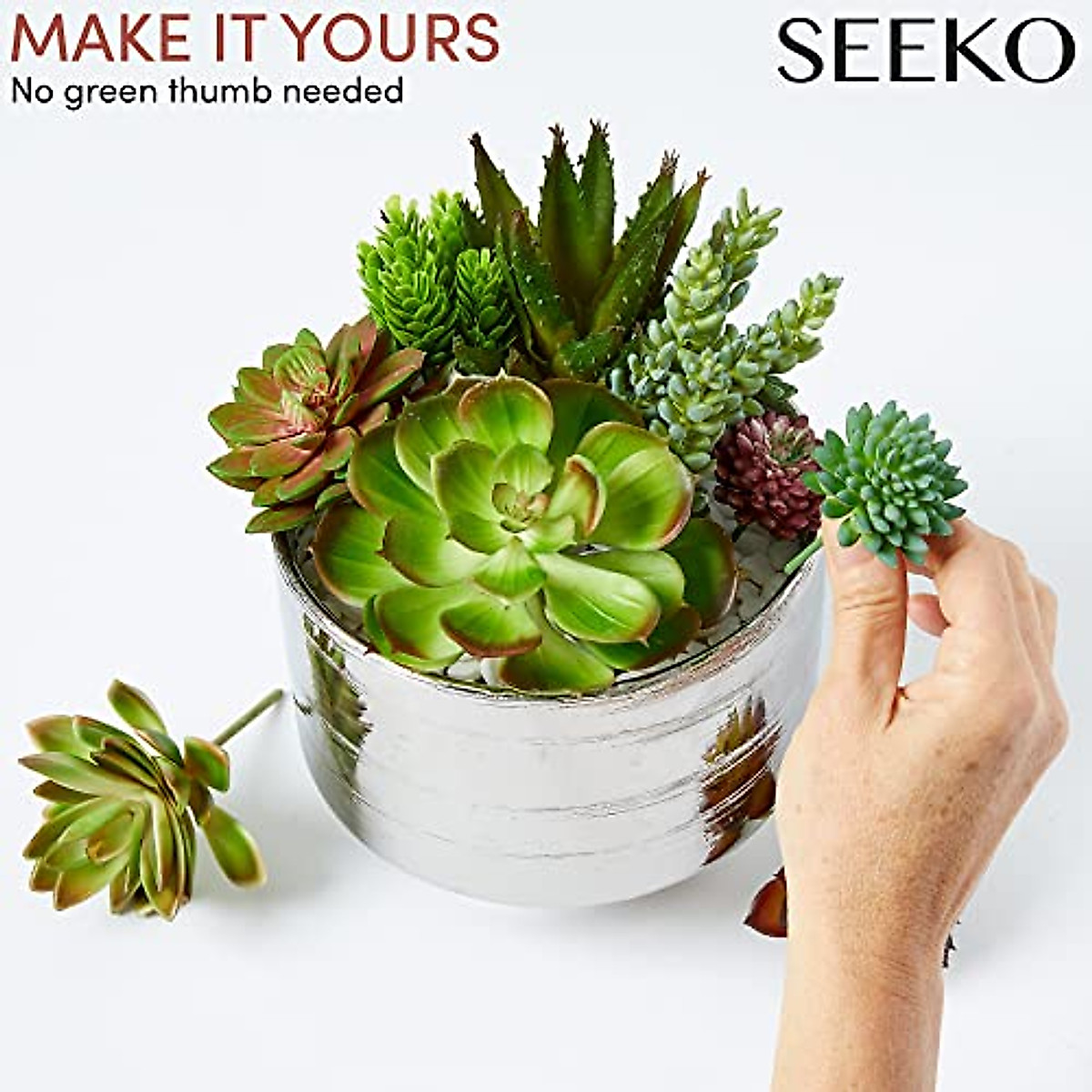Seeko Artificial Succulents (14 Pack) - Premium Succulent Plants Artificial - Realistic Unpotted Textured Fake Succulents Decor for DIY - Fake Plants