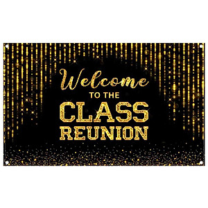 Swepuck 72x43inch Fabric Golden Welcome to The Class Reunion Backdrop 20th 30th 40th Reunion Photography Background School Party Decorations Photo Booth Banner