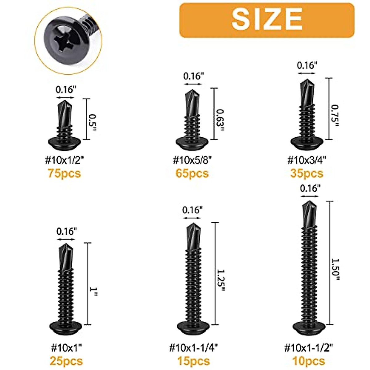 VIGRUE #8 and #10 Black Self Drilling Screws Assortment Kit