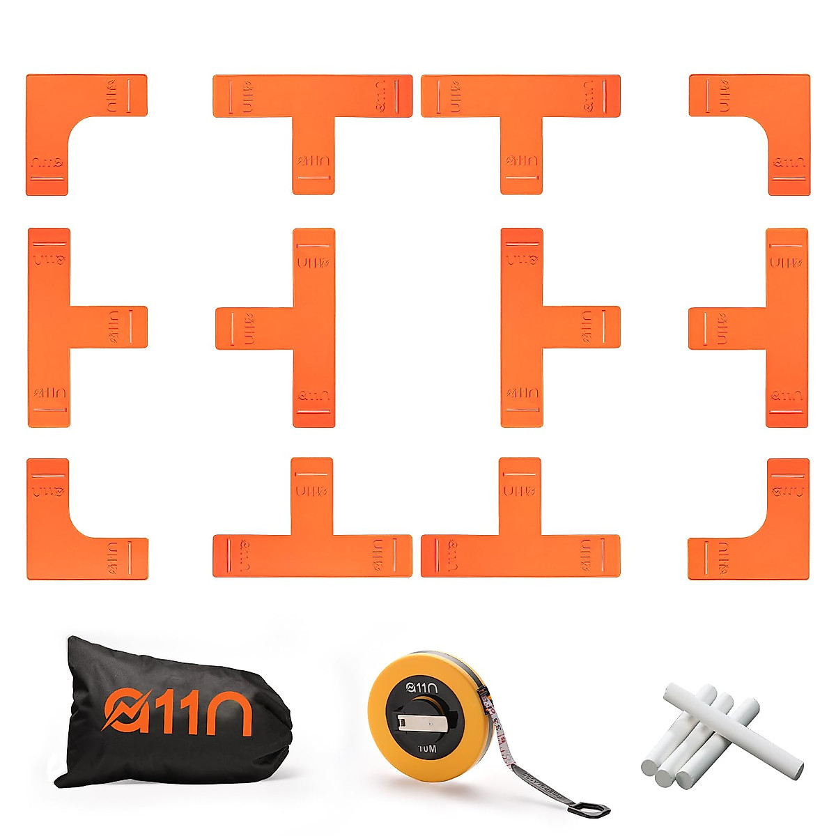 A11N Pickleball Court Marking Kit - Throw Down Markers with 33ft Long Tape Measure, Chalk and Carrying Bag, Neon Orange