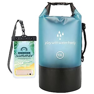 Waterproof Dry Bag,5L/10L/20L Waterproof Floating Backpack Roll Top Dry Sack Keeps Gear Dry,with Waterproof Phone Case for Kayaking,Rafting,Boating,Swimming,Camping,Beach and Fishing (10L-Blue-1pcs)